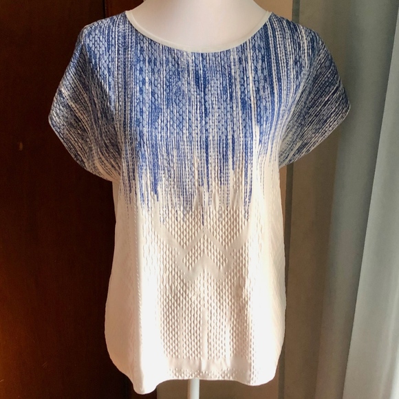 Zara | Tops | Zara White Blue Rain Textured Top | Poshmark